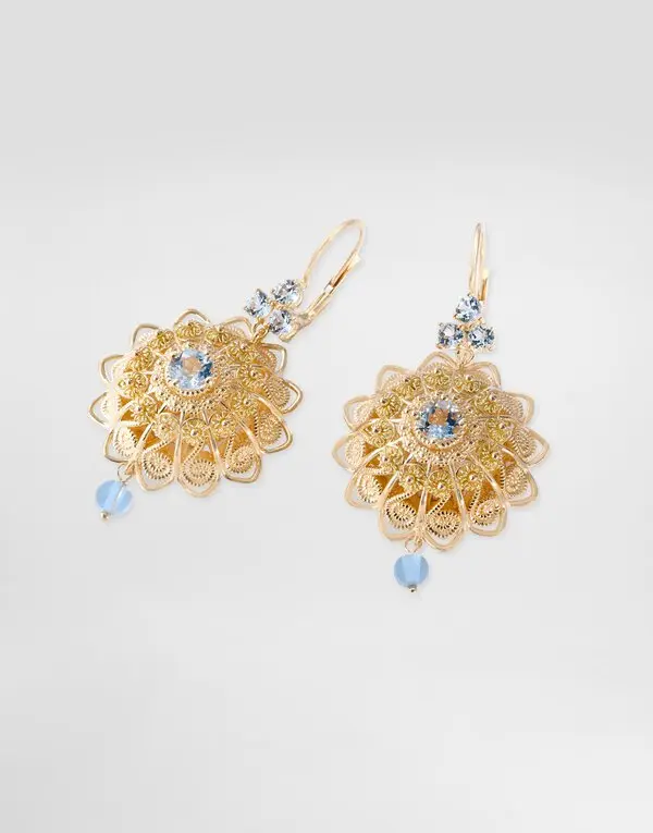 Dolce & Gabbana Filigree Earrings With Aquamarines - Gold