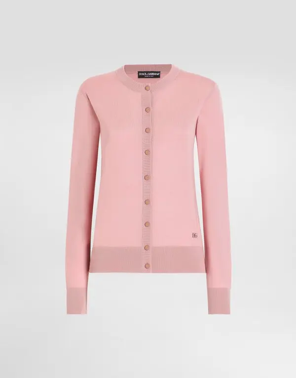 Dolce & Gabbana Wool Cardigan With Dg Logo Embroidery - Pink
