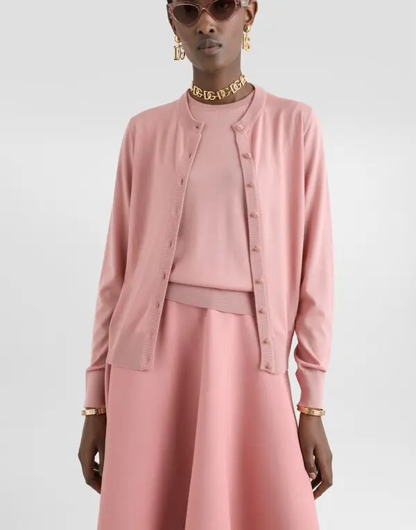 Dolce & Gabbana Wool Cardigan With Dg Logo Embroidery - Pink