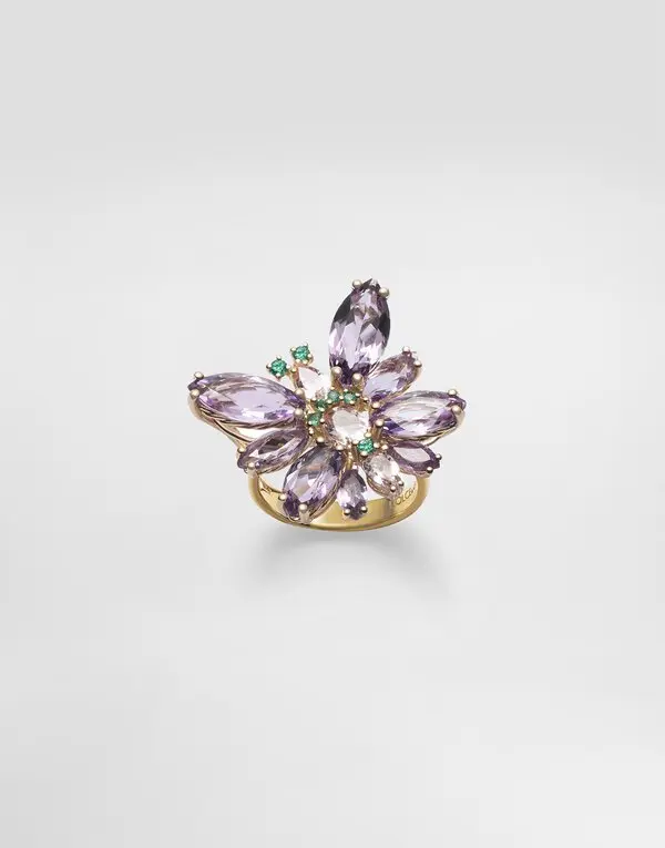 Dolce & Gabbana Butterfly Ring With Amethysts, Morganites, And Emeralds - Gold