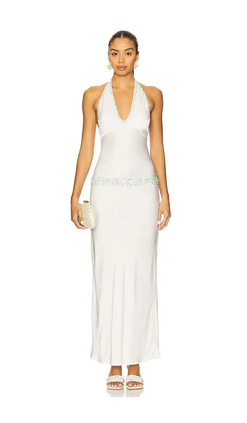 Asta Resort Celine Hand Beaded Dress In Salt & Swimming Pool Blue - 15% Off  | Editorialist