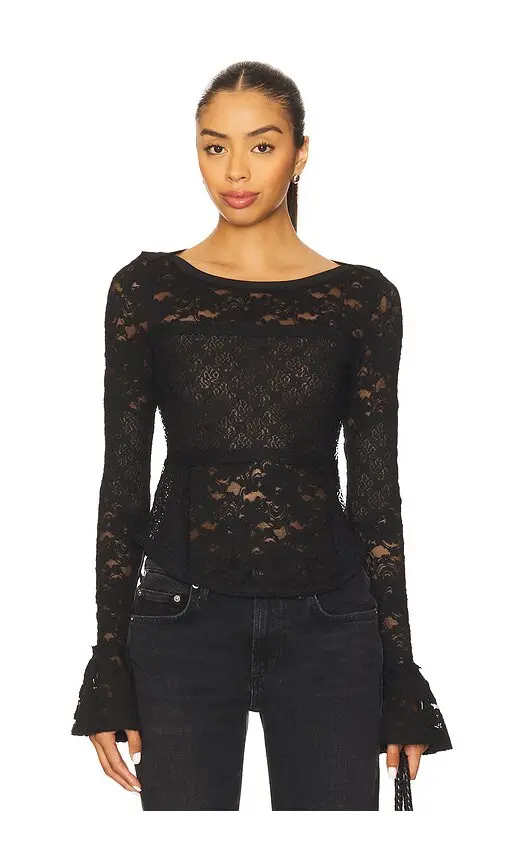 Free People Lace Layering Long Sleeve Top - Black