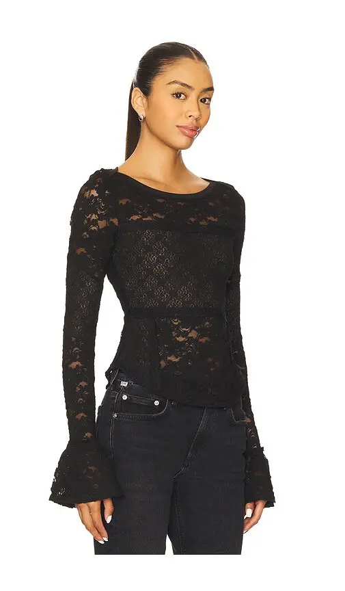 Free People Lace Layering Long Sleeve Top - Black