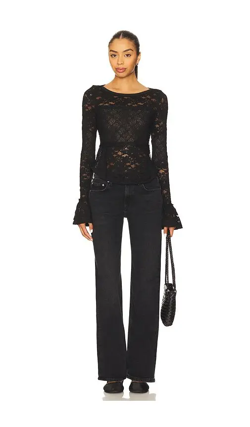 Free People Lace Layering Long Sleeve Top - Black