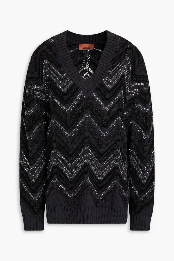Missoni Sequin-embellished Knitted Sweater - Black