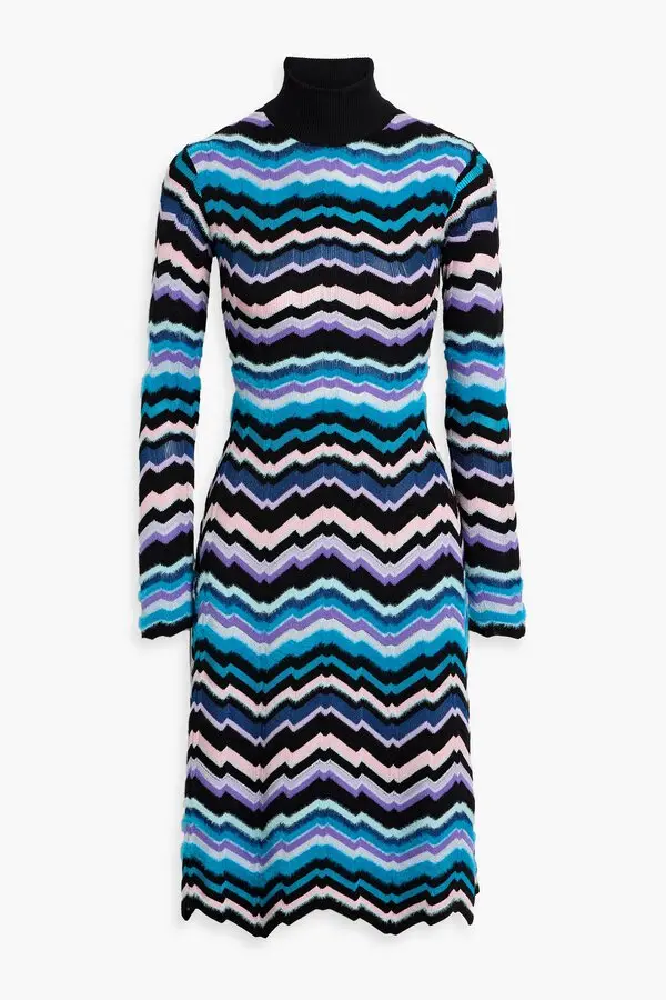 Missoni Brushed Crochet-knit Turtleneck Dress - Turquoise