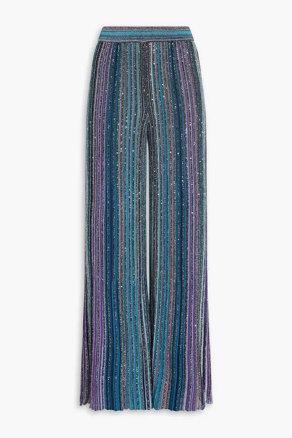Missoni Sequin-embellished Striped Knit Wide-leg Pants - Violet