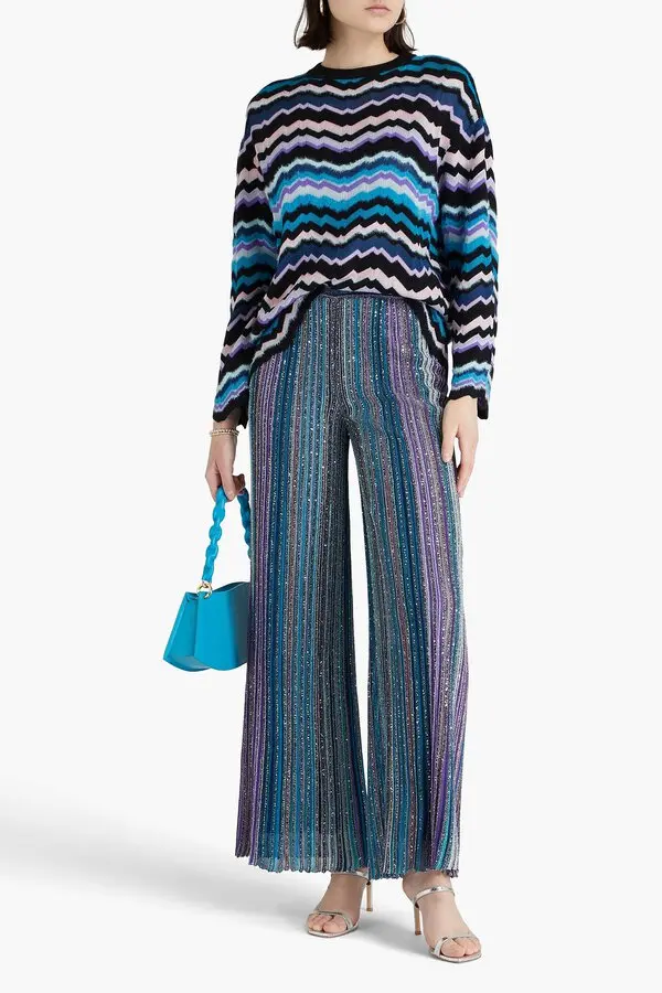 Missoni Sequin-embellished Striped Knit Wide-leg Pants - Violet