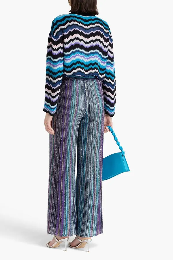 Missoni Sequin-embellished Striped Knit Wide-leg Pants - Violet