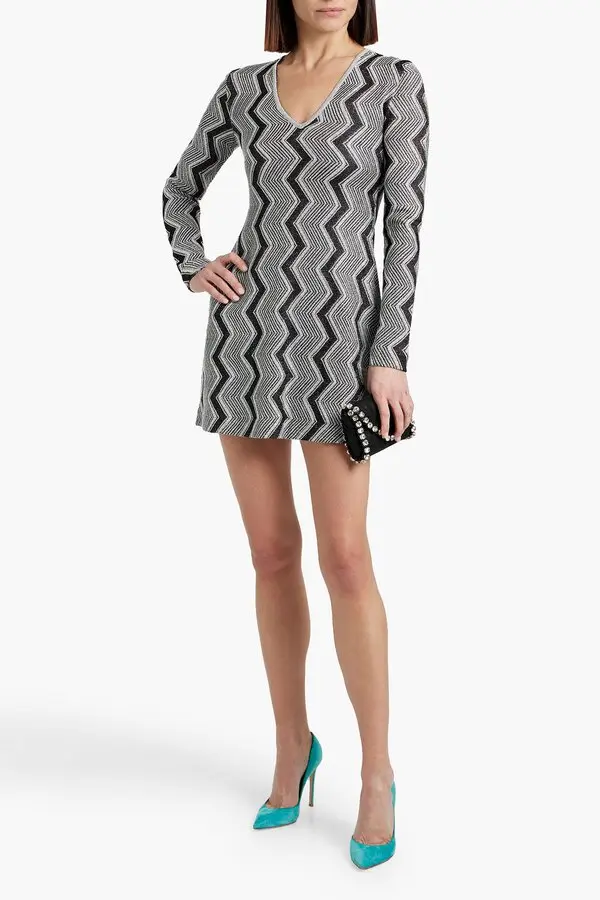 Metallic Crochet-knit Mini Dress - Silver
