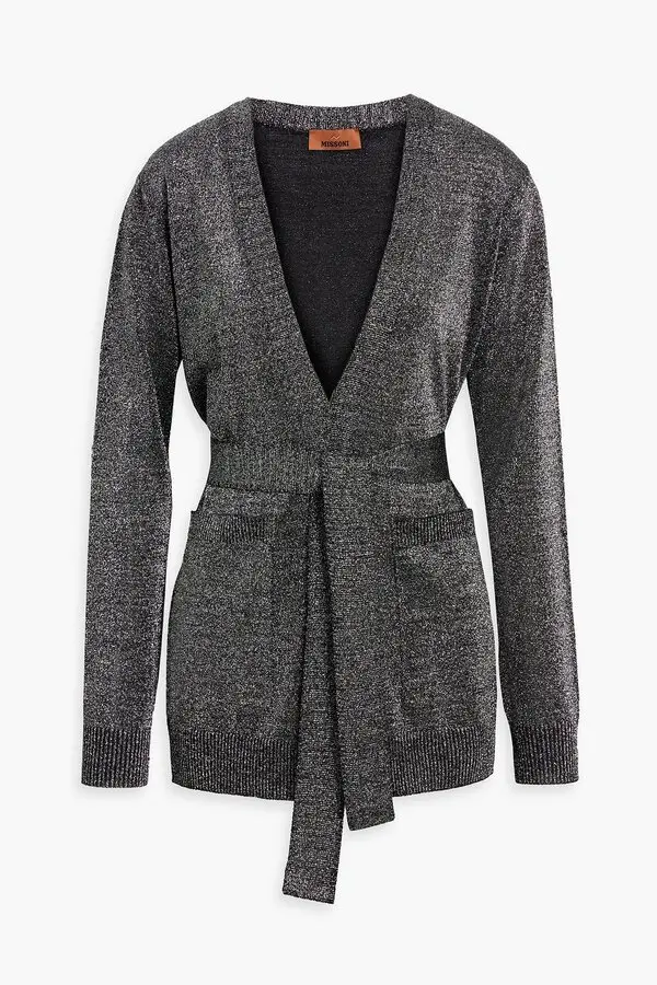 Missoni Belted Metallic Crochet-knit Cardigan - Silver