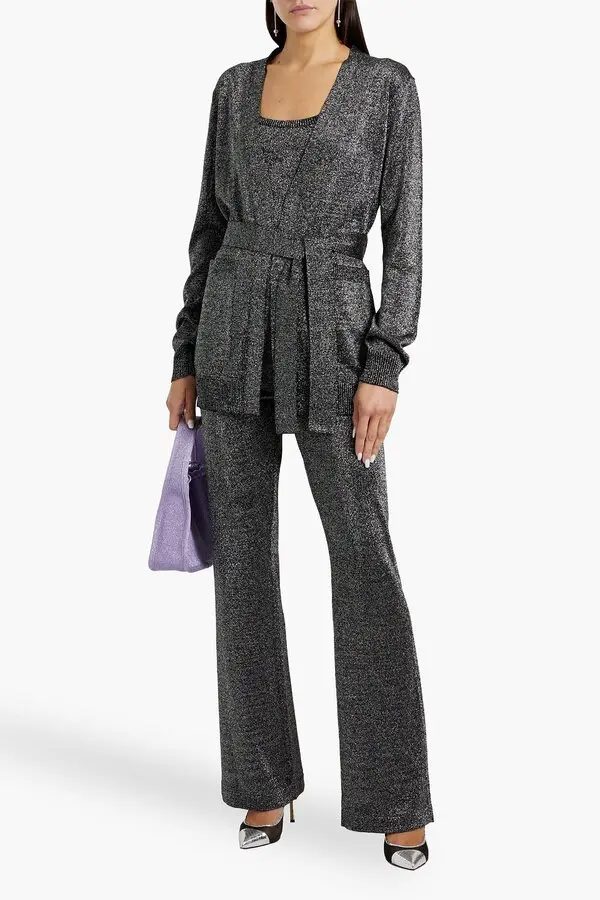 Missoni Belted Metallic Crochet-knit Cardigan - Silver