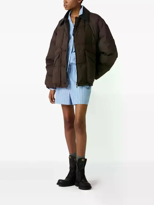 Miu Miu Oversized Down Puffer Jacket With Leather Collar - Brown