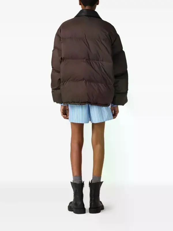 Miu Miu Oversized Down Puffer Jacket With Leather Collar - Brown