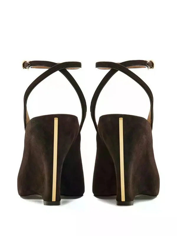 FERRAGAMO Suede Peep-toe Wedge Pumps With Ankle Strap - Brown