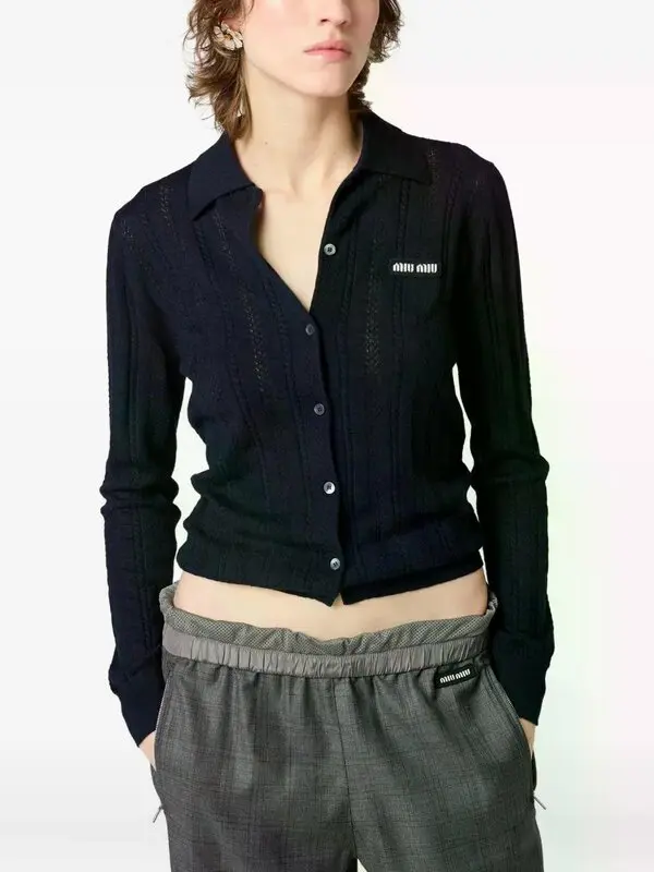 Miu Miu Cashmere Pointelle And Cable Knit Cardigan - Blue