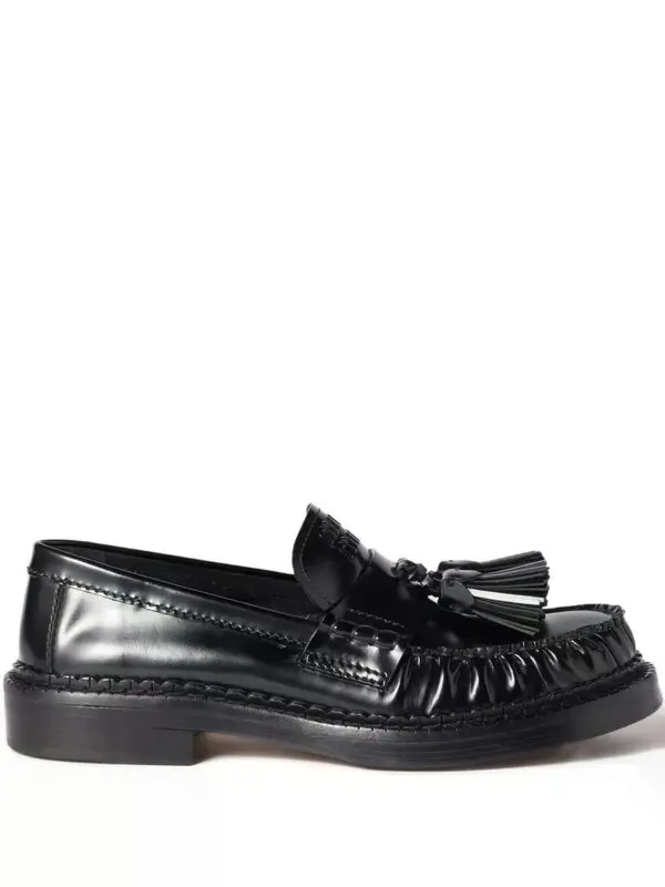 Miu Miu Polished Leather Tassel Loafers - Black