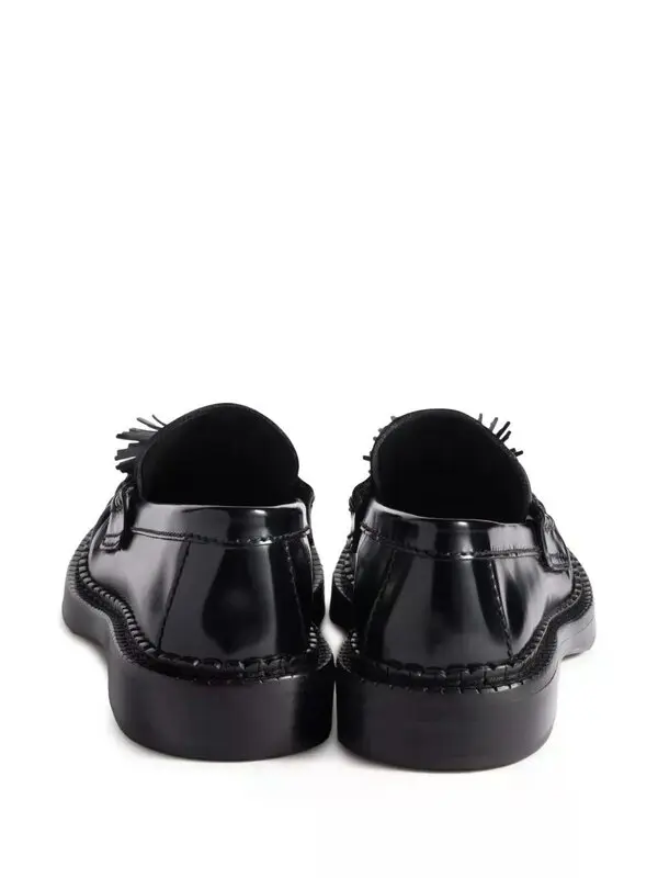 Miu Miu Polished Leather Tassel Loafers - Black