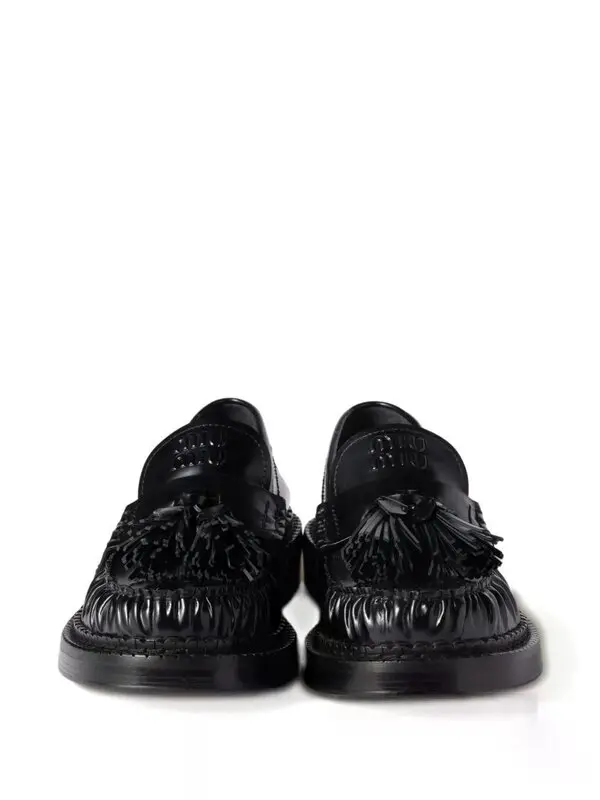 Miu Miu Polished Leather Tassel Loafers - Black