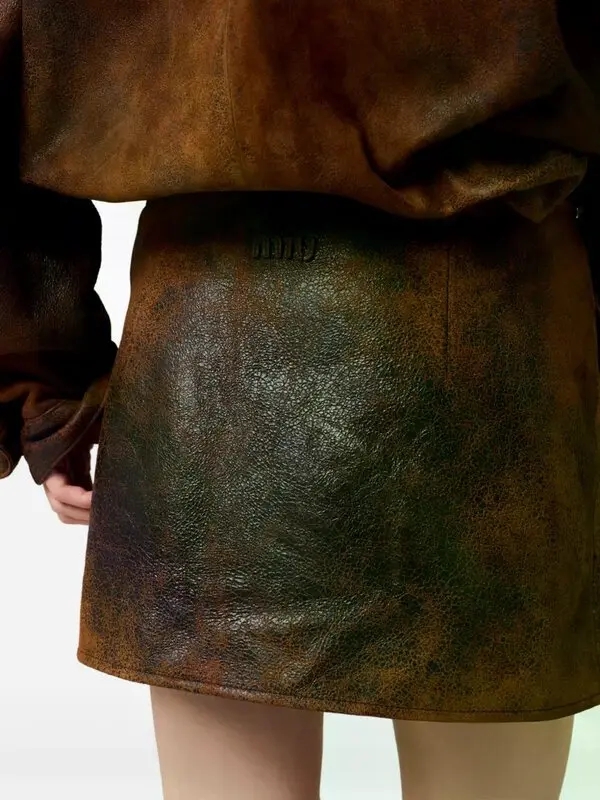 Miu Miu Waxed Suede Leather Mini Skirt