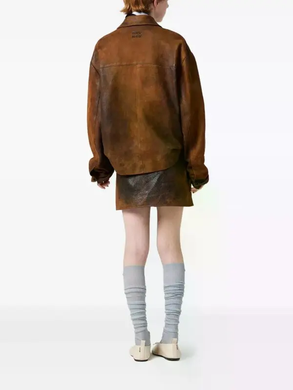 Miu Miu Embossed Logo Leather Jacket - Brown