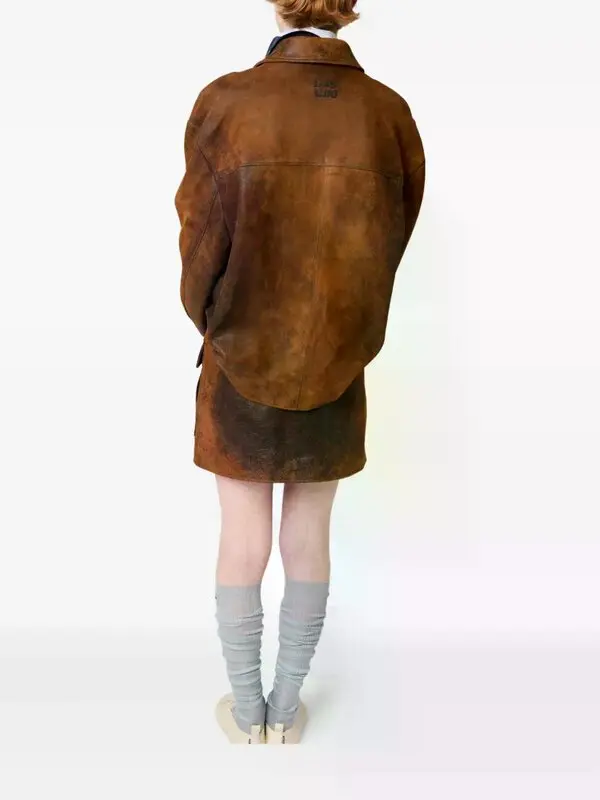 Miu Miu Embossed Logo Leather Jacket - Brown