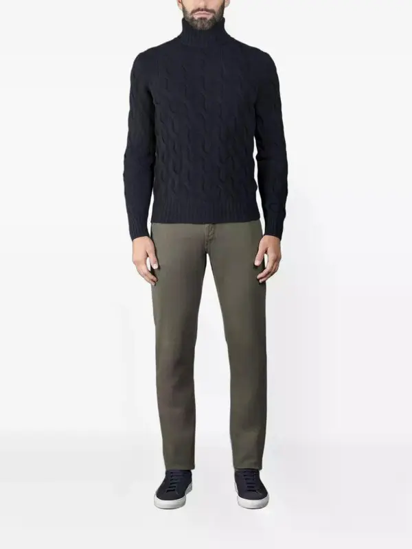 MOORER Cable-knit Turtleneck Sweater - Blue