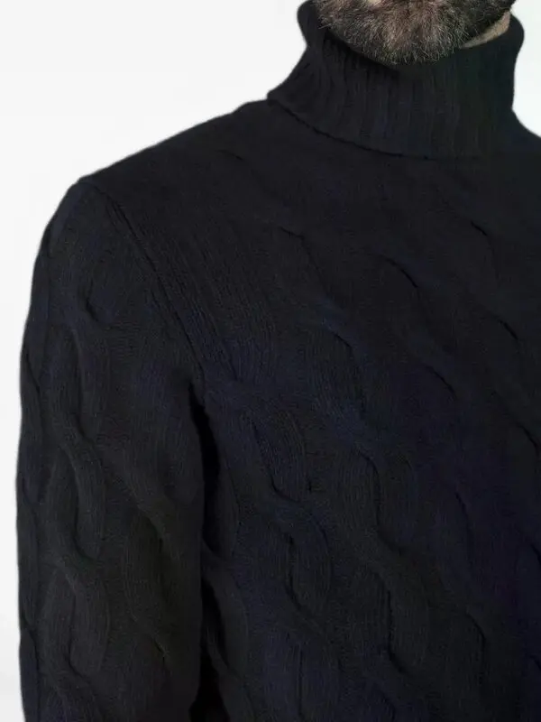 MOORER Cable-knit Turtleneck Sweater - Blue