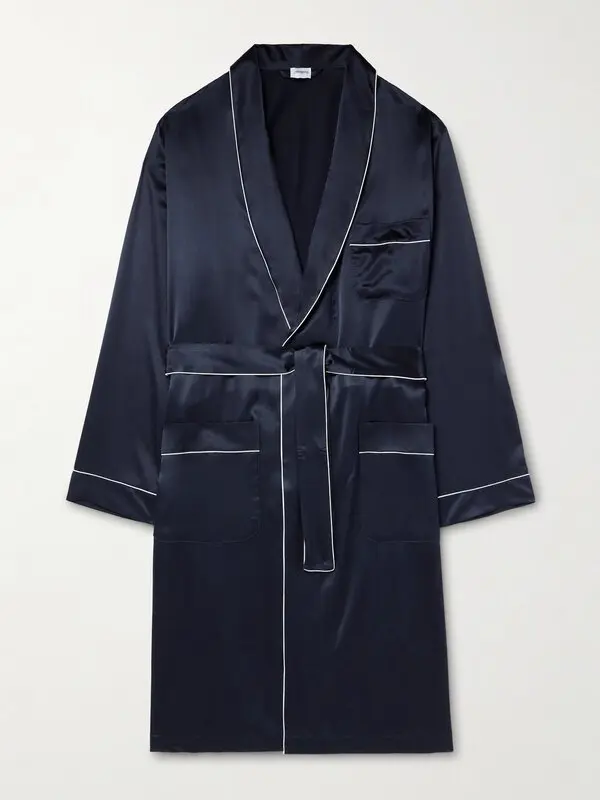 Zimmerli Belted Silk-satin Robe - Blue