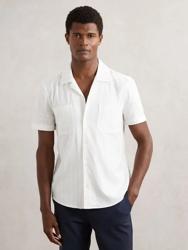 Paige Tonal-stripe Cuban-collar Shirt