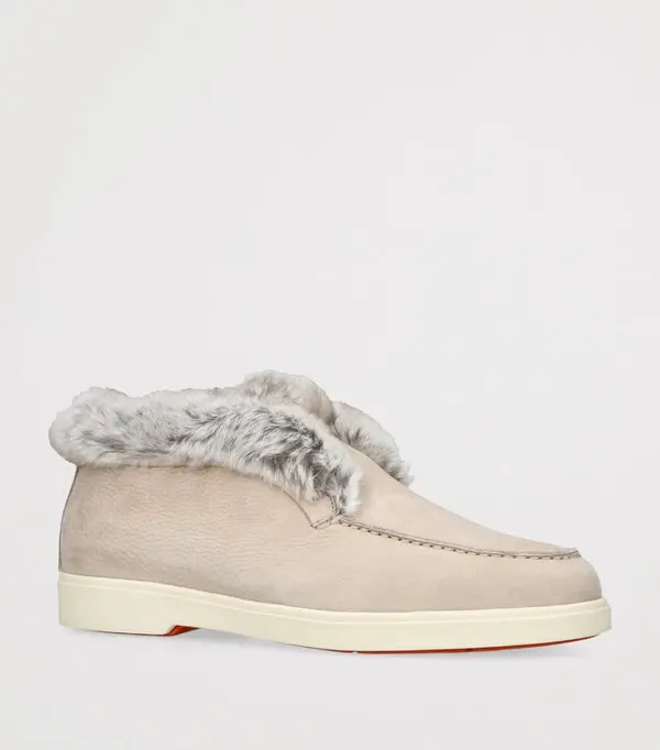 Santoni Suede Hadeel Ankle Boots With Fur Trim - Pink