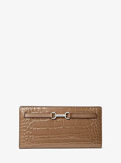 Michael Kors Carson Large Patent Crocodile Embossed Wallet - Brown