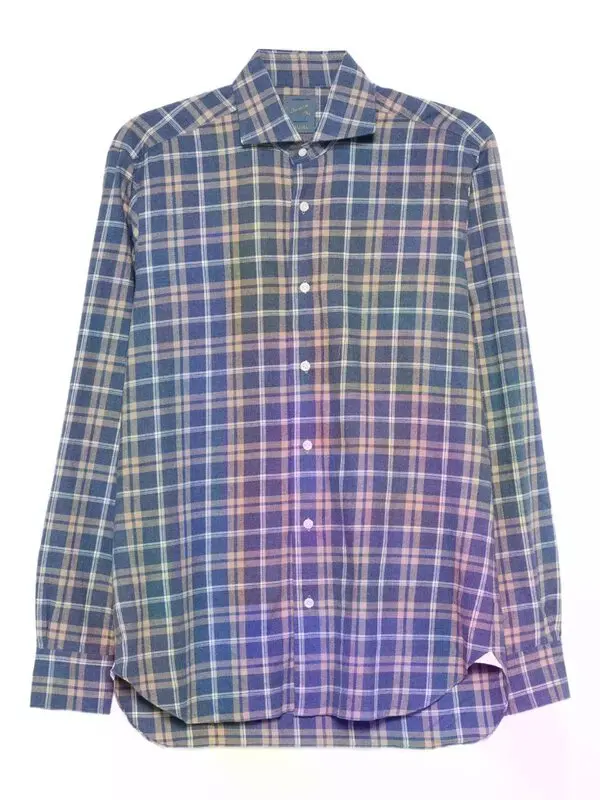 BARBA NAPOLI Checked Long-sleeved Shirt - Blue