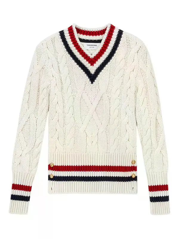 Thom Browne Cable-knit V-neck Pullover