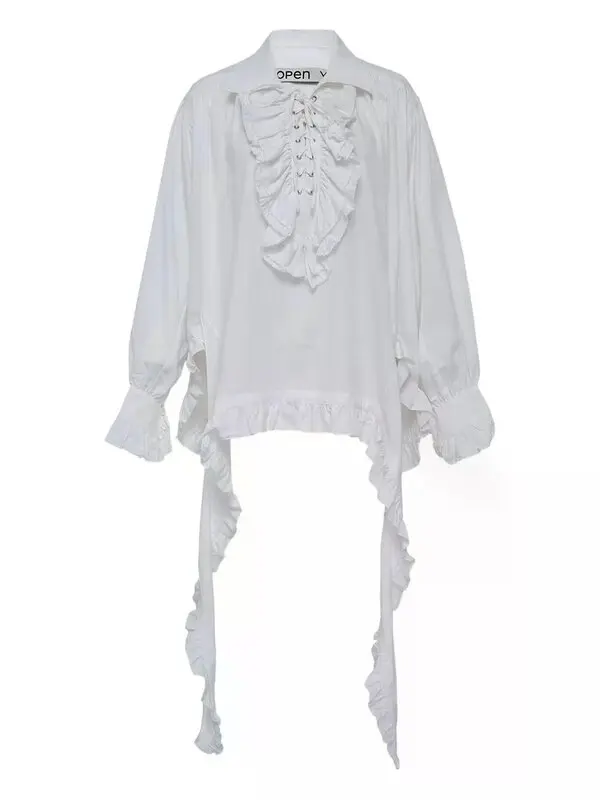 OPEN YY Ruffled Lace-up Blouse