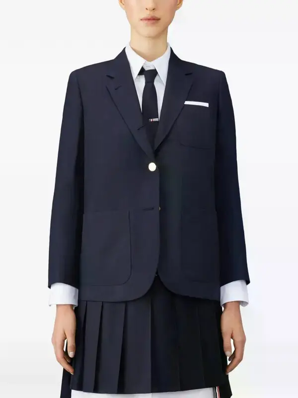 Thom Browne Twill Blazer With Gold-button Detail - Blue