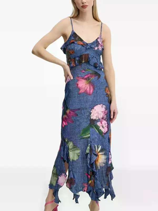 Buy Desigual Floral-print Asymmetrical-hem Dress - Blue At 25% Off |  Editorialist