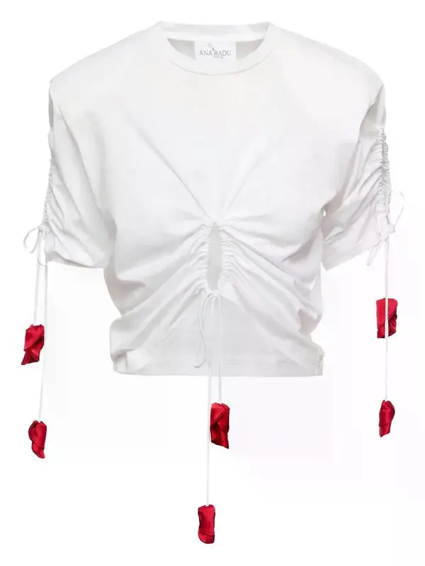 ANA RADU Drawstring-detail Rose-embellished Top - White