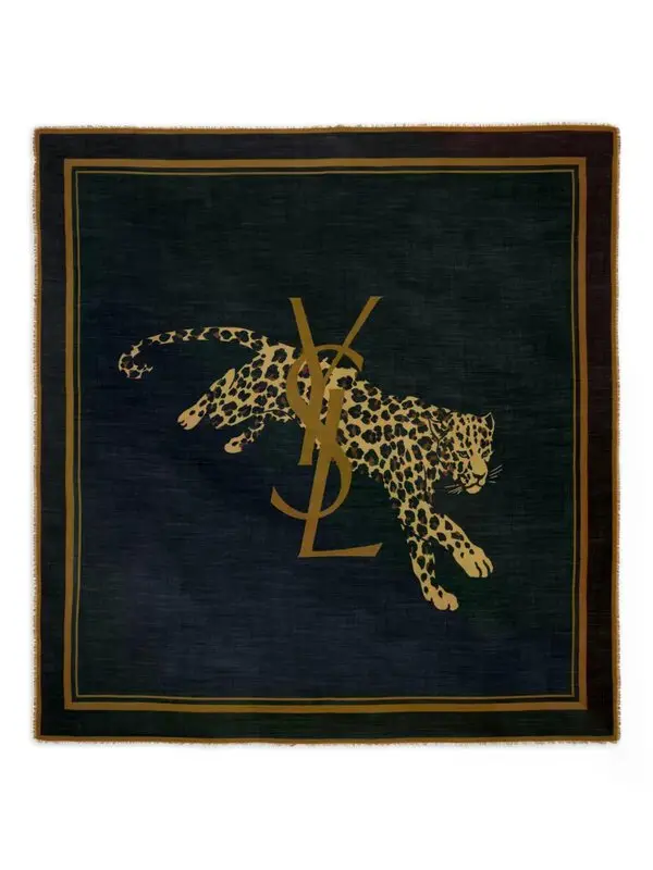 Saint Laurent Leopard-print Wool Scarf - Black