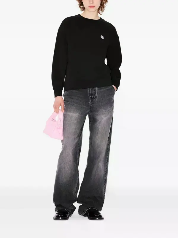 Kenzo Crew-neck Sweatshirt With 'happy Tiger' Embroidery - Black