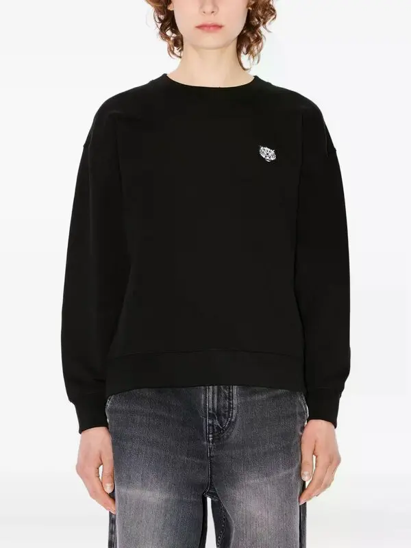 Kenzo Crew-neck Sweatshirt With 'happy Tiger' Embroidery - Black