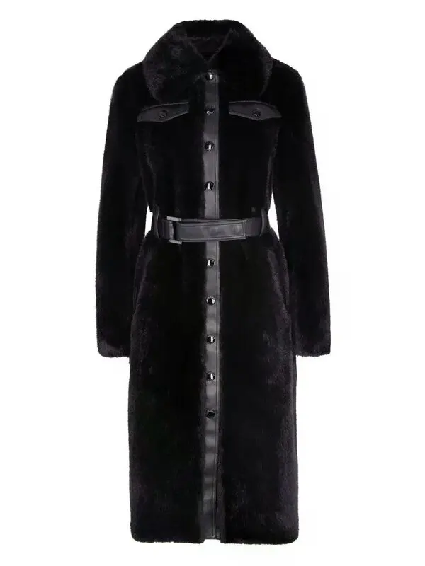 Patrizia Pepe Belted Faux-fur Coat - Black