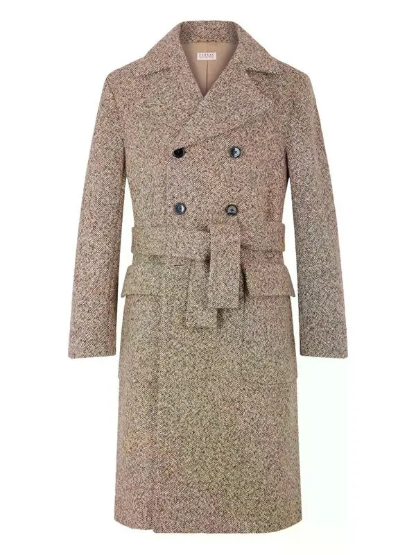 FURSAC Tweed Belted Double-breasted Coat