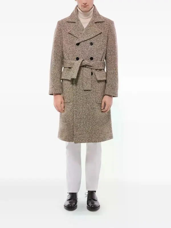 FURSAC Tweed Belted Double-breasted Coat