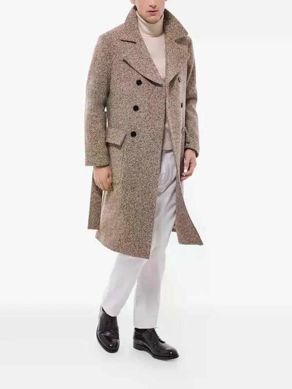 FURSAC Tweed Belted Double-breasted Coat