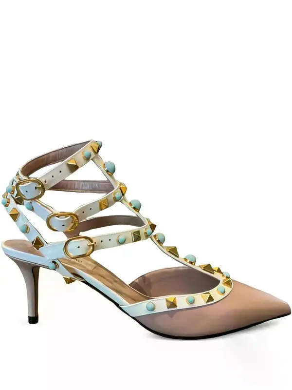 Valentino Garavani Studded Leather Lace-up Stiletto Heel Shoes - Neutrals