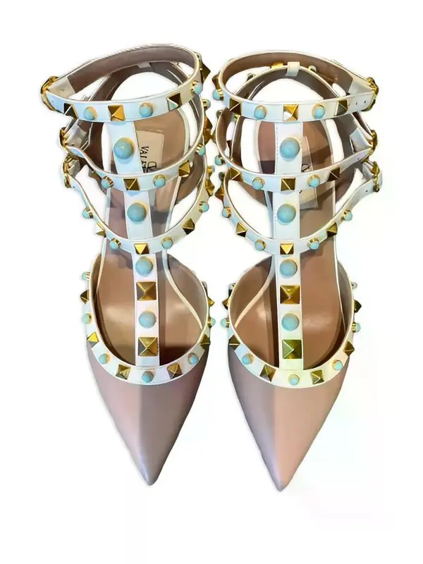 Valentino Garavani Studded Leather Lace-up Stiletto Heel Shoes - Neutrals