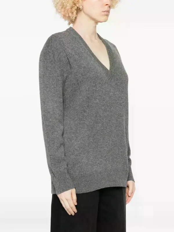JIL SANDER V-neck Wool-cashmere Blend Sweater - Grey
