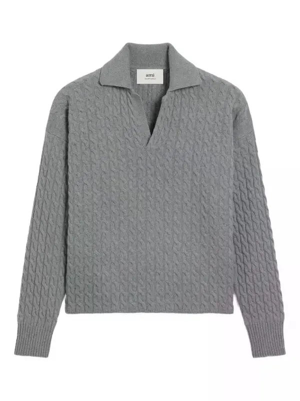 AMI Paris Cable-knit Wool Polo Shirt