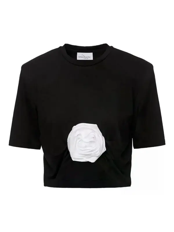 ANA RADU Rose-embellished Cropped Top - Black